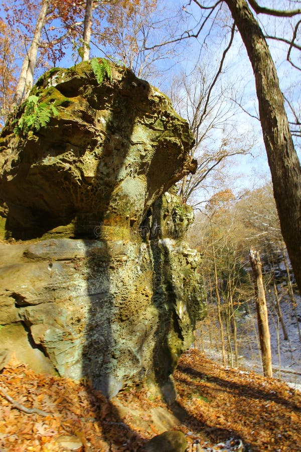 View of Hemlock Cliffs in Autumn after a Light Snow, Indiana Stock ...
