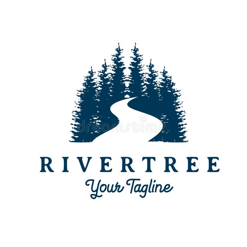 Hemlock Fir Forest Pine Tree with River River Logo Design Vector ...
