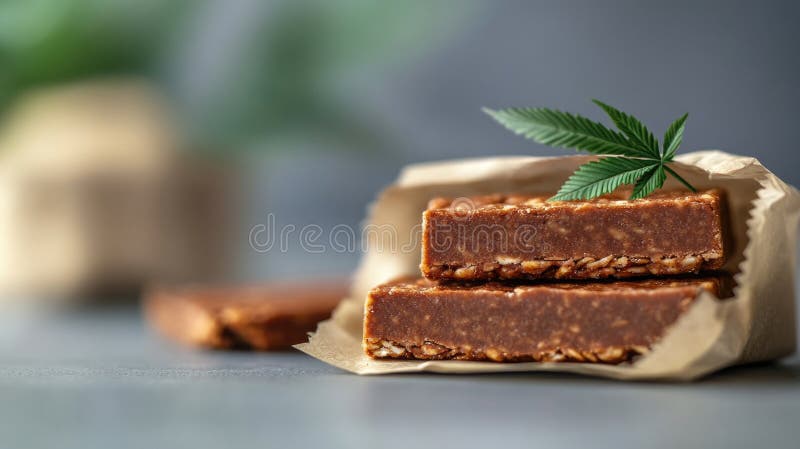 Hemp Energy Bars with Oats and Seeds on Rustic Paper Wrapper Stock ...