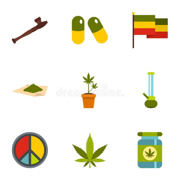 Hemp icons set, flat style stock vector. Illustration of collection ...