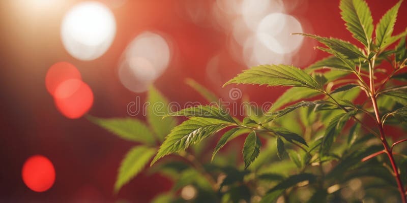 Hemp Leaves on Red Background in Natural Sunlight. Stock Photo - Image ...