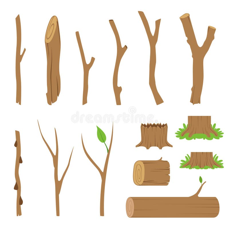 Hemp, Logs, Branches and Sticks of Forest Trees. Vector Illustration ...