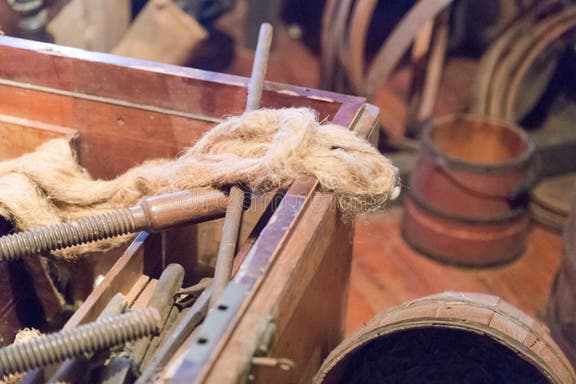 Hemp Rope and Iron on the Toolbox Stock Image - Image of scratched ...