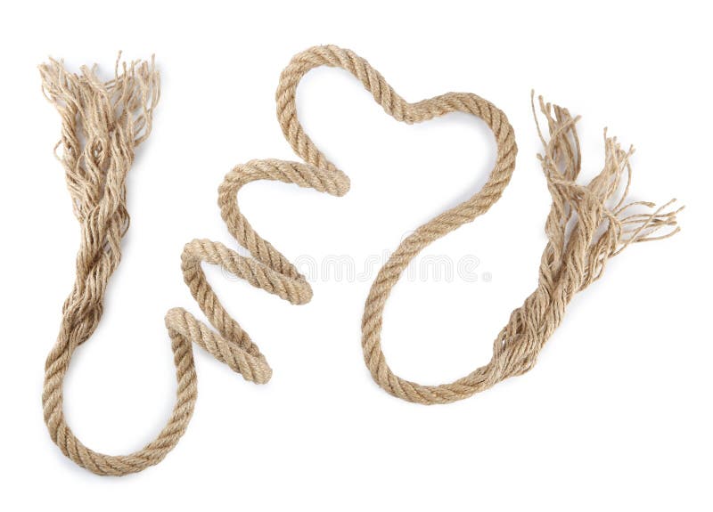 Hemp Rope Wyth Red Hearts and White Rose Petals on the White Wood Table ...