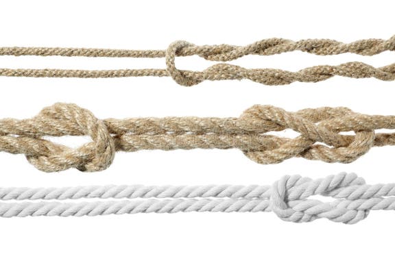 Hemp Ropes with Knots Isolated on White Stock Image - Image of jute ...