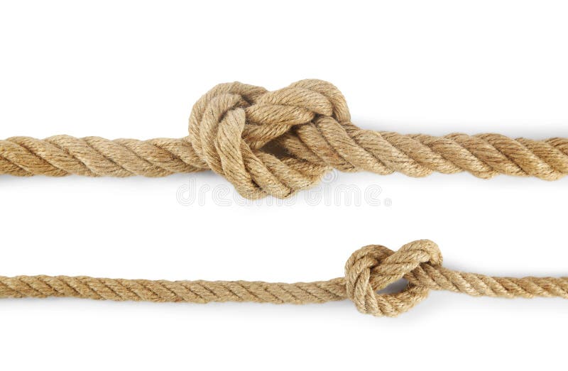 Hemp Ropes with Knots Isolated on White, Top View Stock Image - Image ...