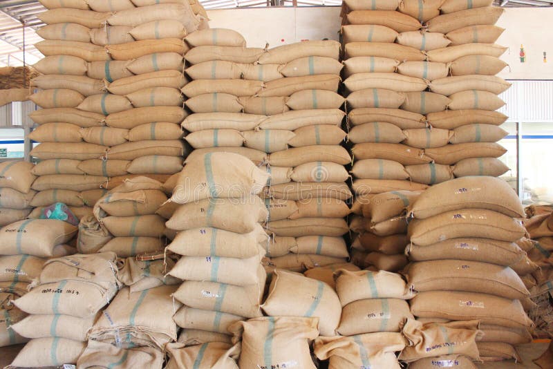 Hemp sacks containing rice stock image. Image of agriculture - 65270745