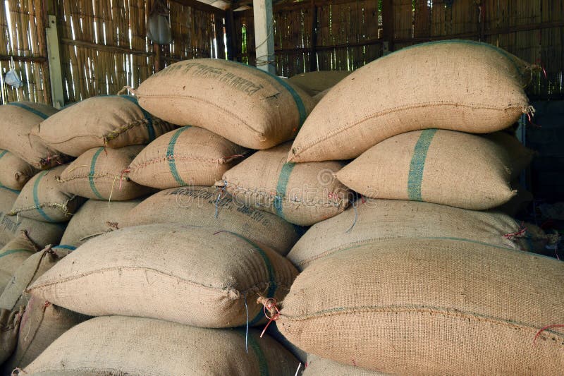 Hemp sacks containing rice stock photo. Image of food - 66062196