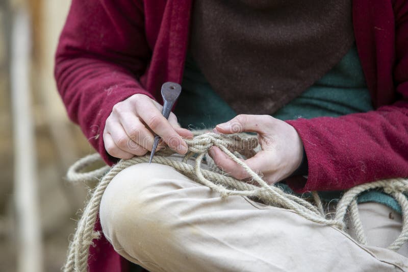 Hemp Threads Braided into Rope by Hand Stock Image - Image of making ...