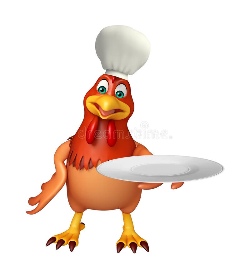 Hen Cartoon Character with Chef Hat and Dinner Plate Stock Illustration ...