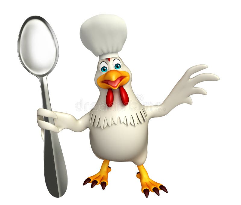 Hen Cartoon Character with Chef Hat and Spoons Stock Illustration ...