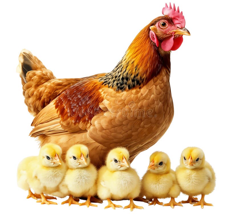 Hen with Chicks Isolated on White Background Stock Illustration ...