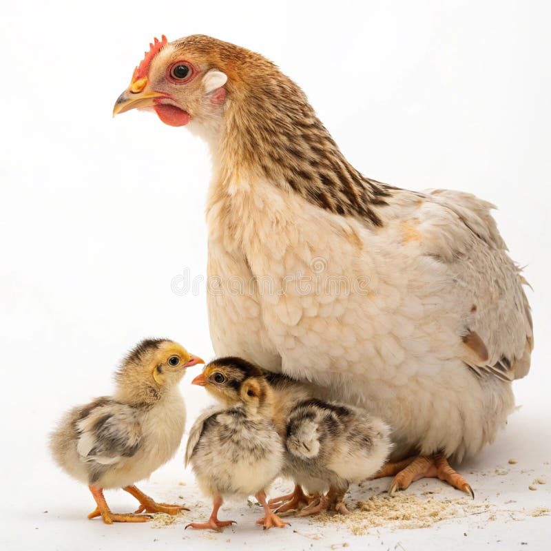 Hen and Chicks on Pure White Background Stock Illustration ...