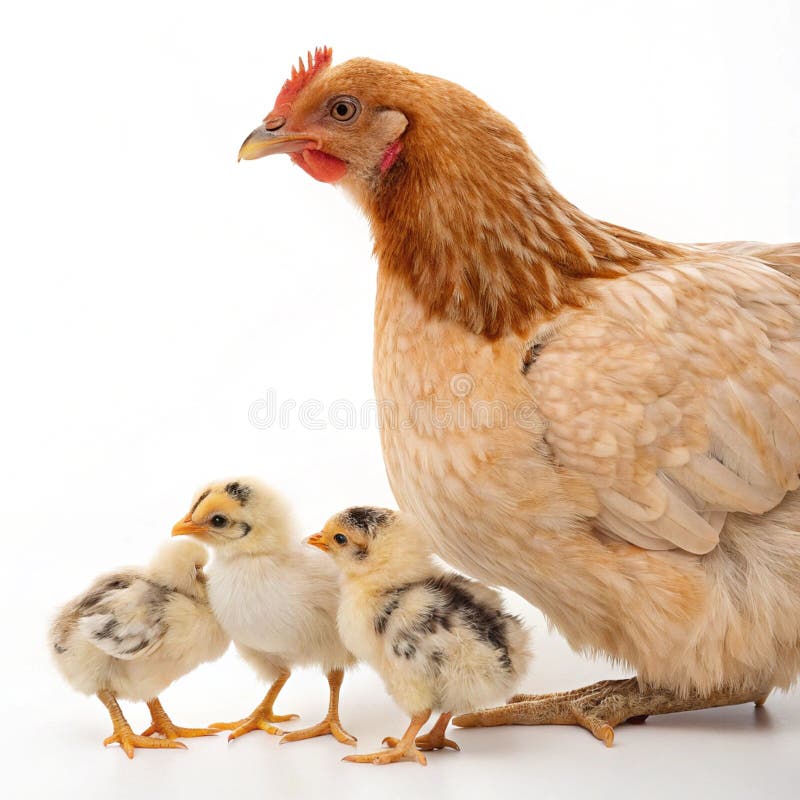 Hen and Chicks on Pure White Background Stock Illustration ...
