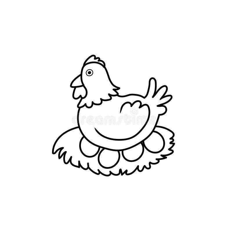 Hen with Eggs Illustration Black Line Drawing Stock Vector ...