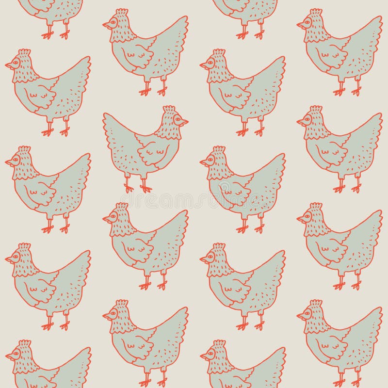 Hen Farm Chicken Retro Pattern.Illustration Vector Background. Stock ...
