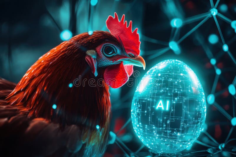 Hen Interacting with Digital Ai Egg Concept Stock Photo - Image of ...