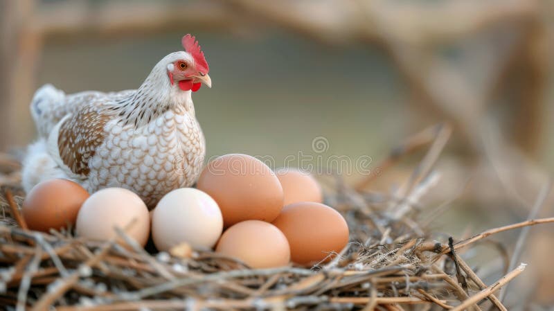 Hen Nesting with Fresh Eggs in a Rustic Setting Stock Photo - Image of ...