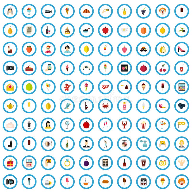 100 Hen Party Icons Set, Flat Style Stock Vector - Illustration of news ...