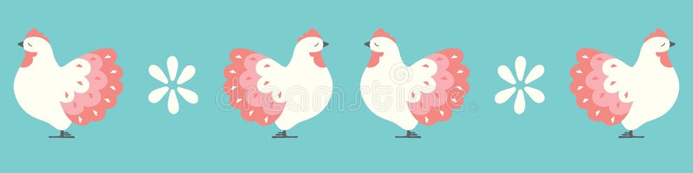 Hen Pattern Border Design. Vector Farm Chicken Repeat Banner . Stock ...
