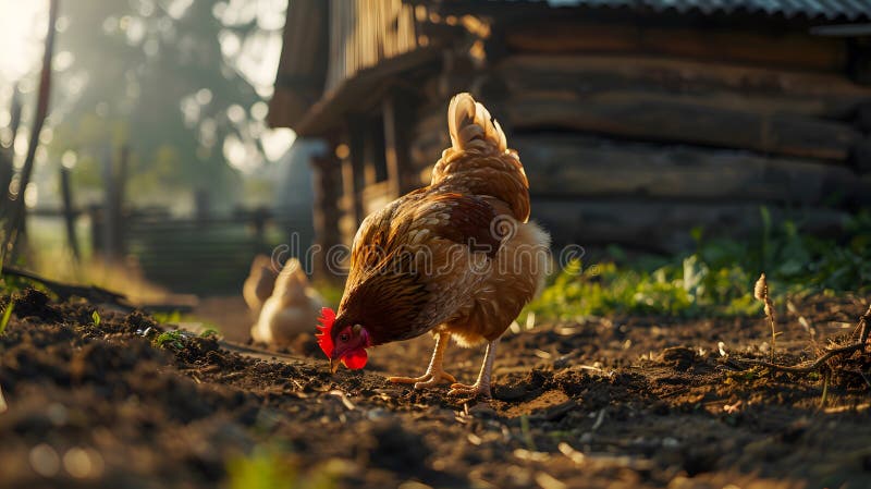 Hen Pecking at the Ground in a Farmyard. this is AI Generative Image ...