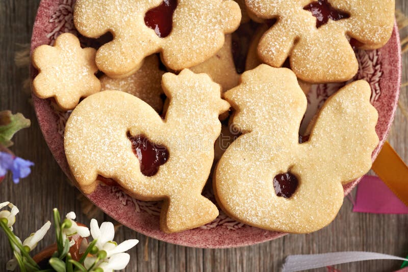Linzer Cookie in the Shape of Easter Animals Filled with Strawberry ...