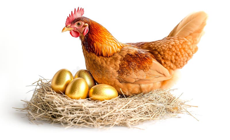 Hen Sits on Nest with Golden Eggs, Symbolizing Prosperity and Wealth ...