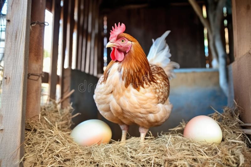 Hen Sitting on Eggs in Chicken Coop Stock Image - Image of generated ...