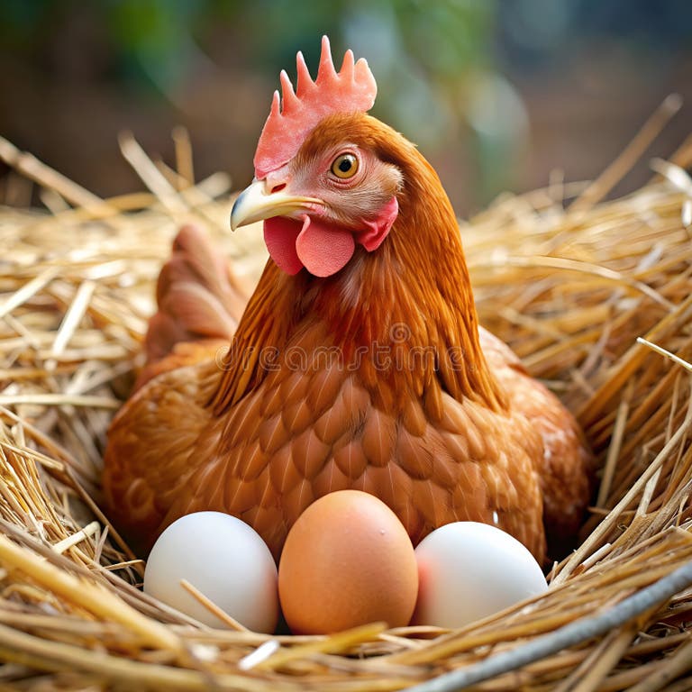 Hen Sitting on a Nest with Eggs in a Farm Setting, Ai-Generated Images ...