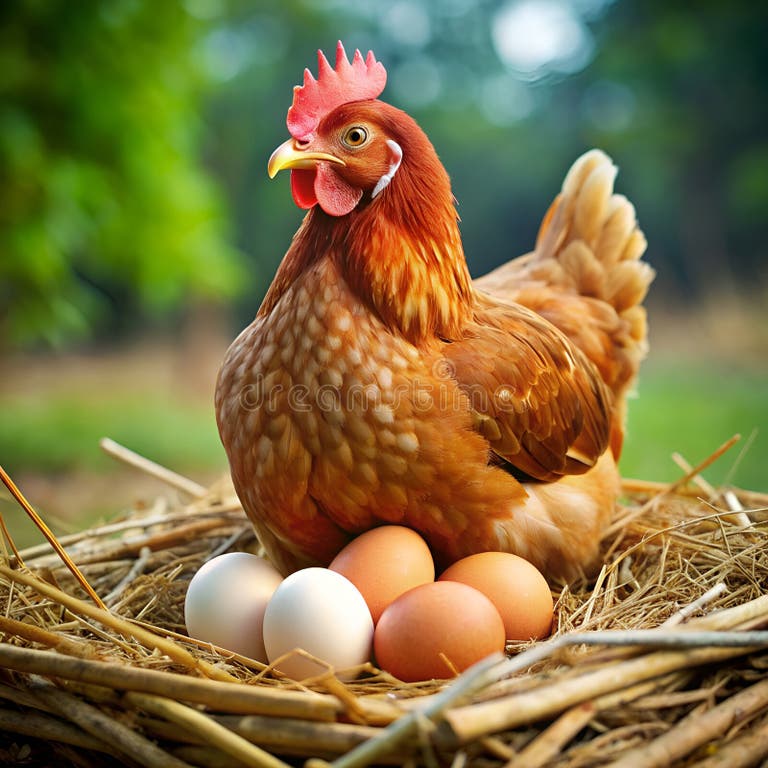 Hen Sitting on a Nest with Eggs in a Farm Setting, Ai-Generated Images ...