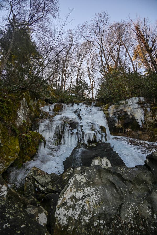 Hen Wallow Falls Turned into a Sheet of Ice on the Mountain Side Stock ...