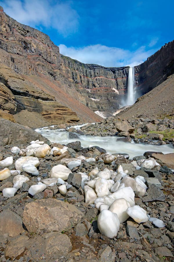 The Hengifoss Waterfall in Iceland Stock Image - Image of falling ...