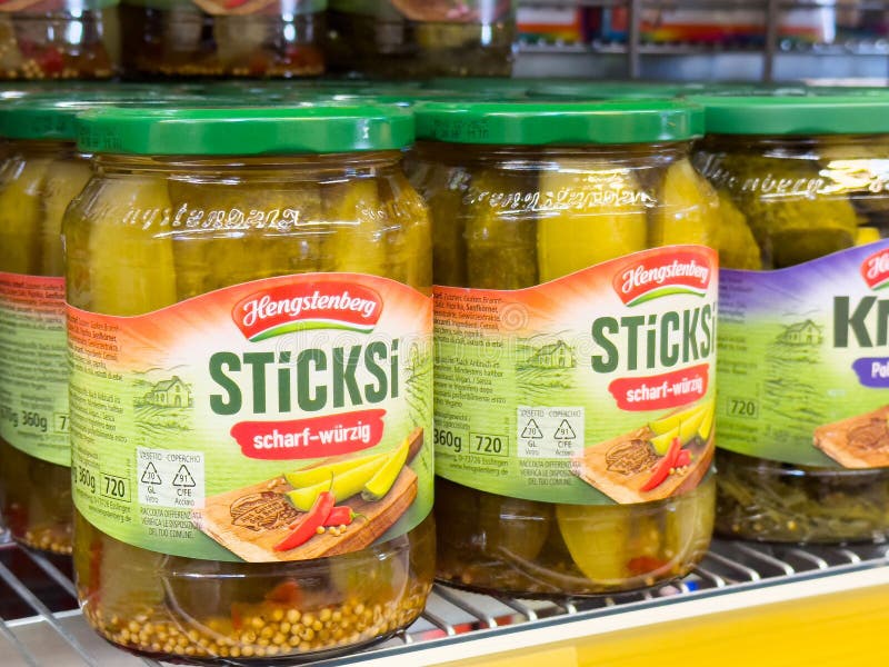 Hengstenberg Pickles Jars on Shelf with Vibrant Labels in Grocery Store ...