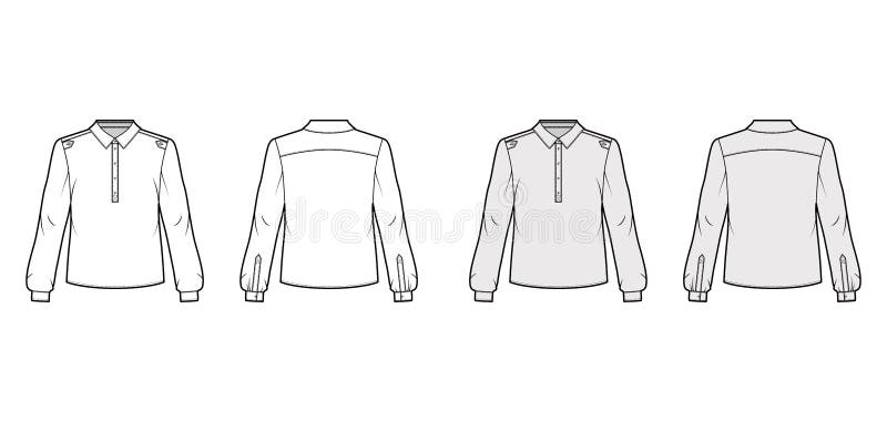 Henley Shirt Technical Fashion Illustration With Buttoned Placket