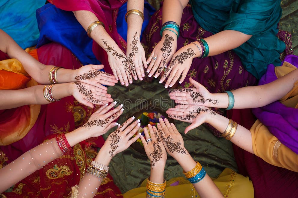 Henna Decorated Hands Arranged in a Circle Stock Image - Image of ...
