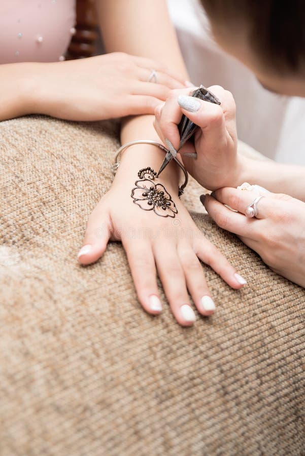 Henna Mehendi on Hand. Drawing, Artwork. Asian Stock Photo - Image of ...