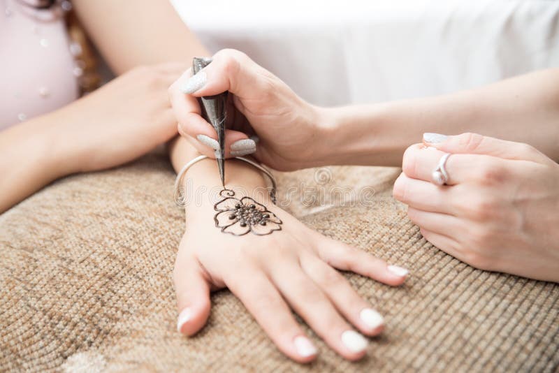 Henna Mehendi on Hand. Drawing, Artwork. Asian Stock Photo - Image of ...