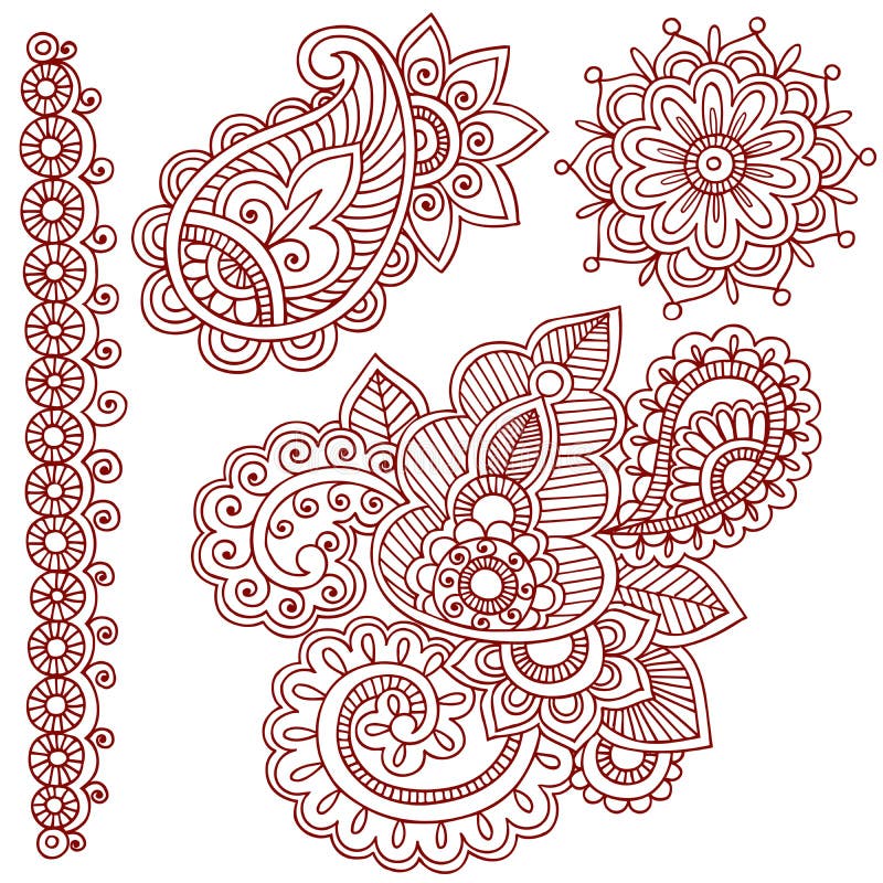 Henna Mehndi Paisley Doodles Stock Vector - Illustration of mhendi ...