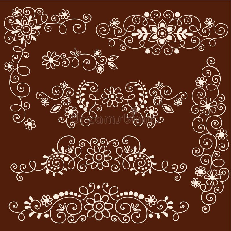Henna Mehndi Vines and Flowers Decorative Borders Stock Vector ...