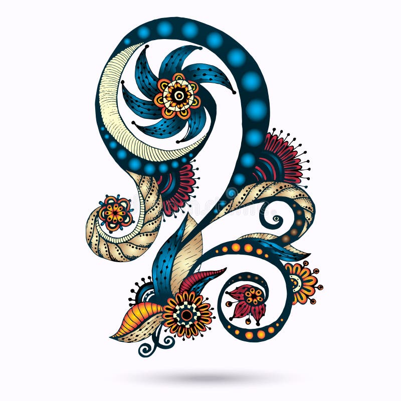 Henna Paisley Mehndi Doodles Design Element. Stock Vector ...