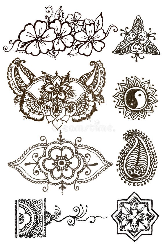 Henna Patterns Tattoo on a White Background Stock Illustration ...