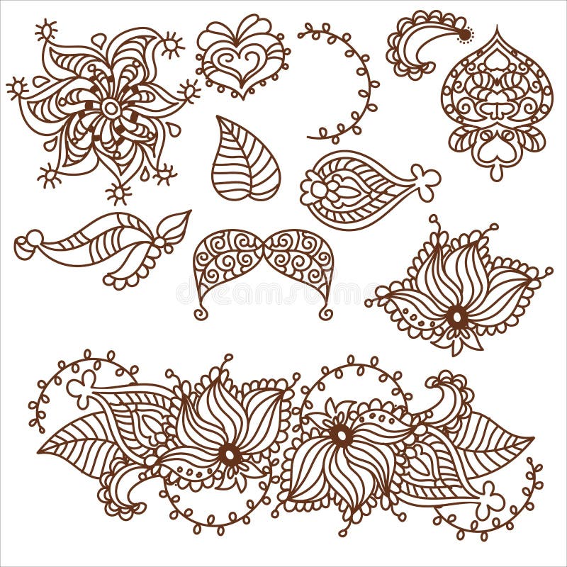 Henna Tattoo Doodle Elements Stock Vector - Illustration of paisley ...