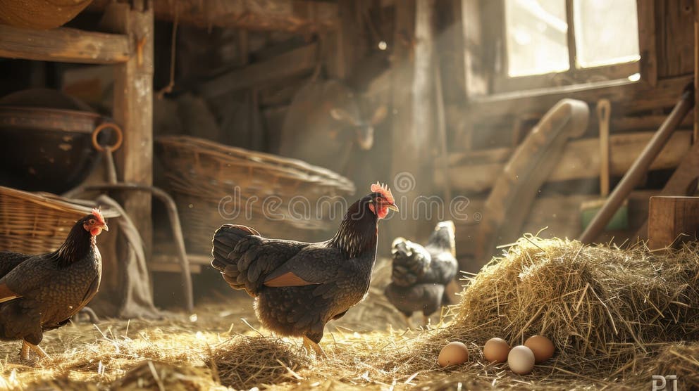 The Hens in the Barn.AI Generated Image Stock Image - Image of light ...
