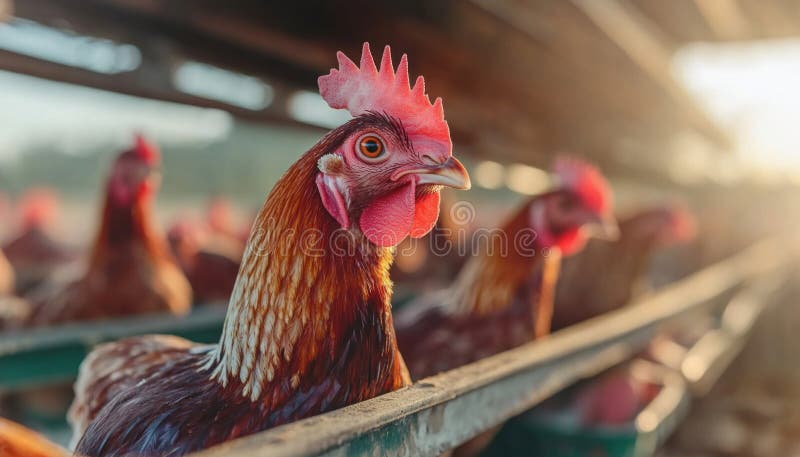 Hens Standing in a Coop at Sunset or Sunrise Stock Photo - Image of ...