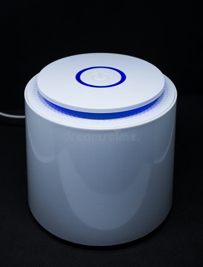 Hepa Air Purifier Blue Light Black Background Light Box. Stock Image ...