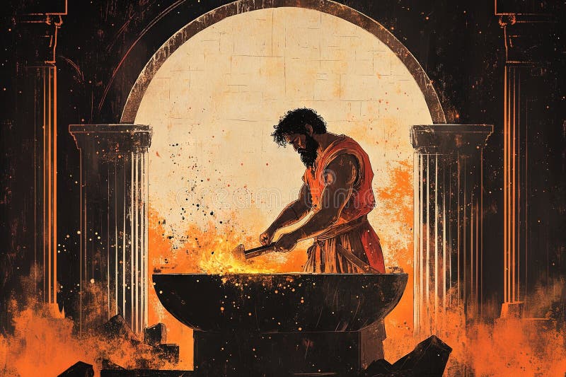 Hephaestus at Work in the Forge. God of Flame and Forge in Ancient ...