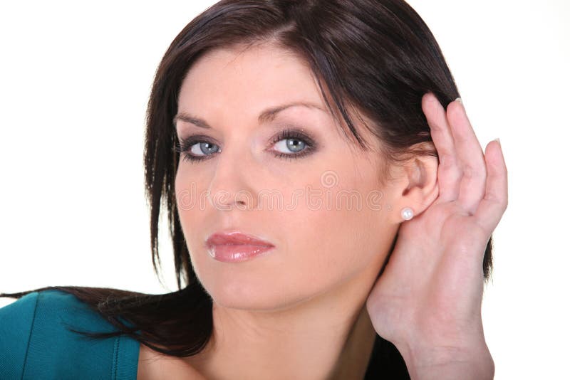 Her hand to her ear stock image. Image of attentive, hearing - 53443935