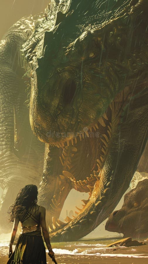 Hera Deploying Her Divine Authority To Subdue a Colossal Leviathan Stock Illustration ...