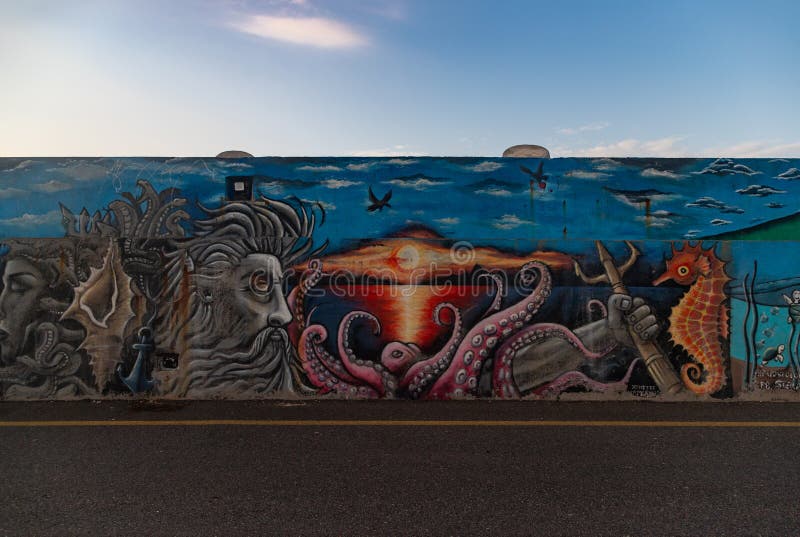 Heraklion Breakwater - Neptune Mural Editorial Stock Photo - Image of ...