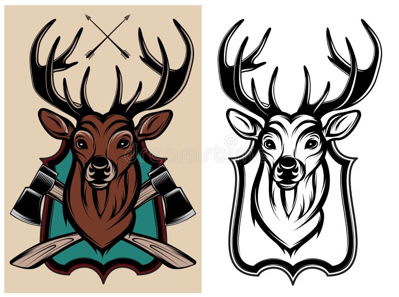 Heraldic Animals Deer Color and Monochrome Stock Vector - Illustration ...